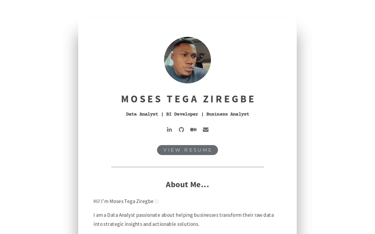 Moses Tega Ziregbe | Data Analyst Portfolio